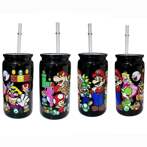 Super Mario Bros Cartoons Black Acrylic Plastic Tumbler Cup 16oz | eBay