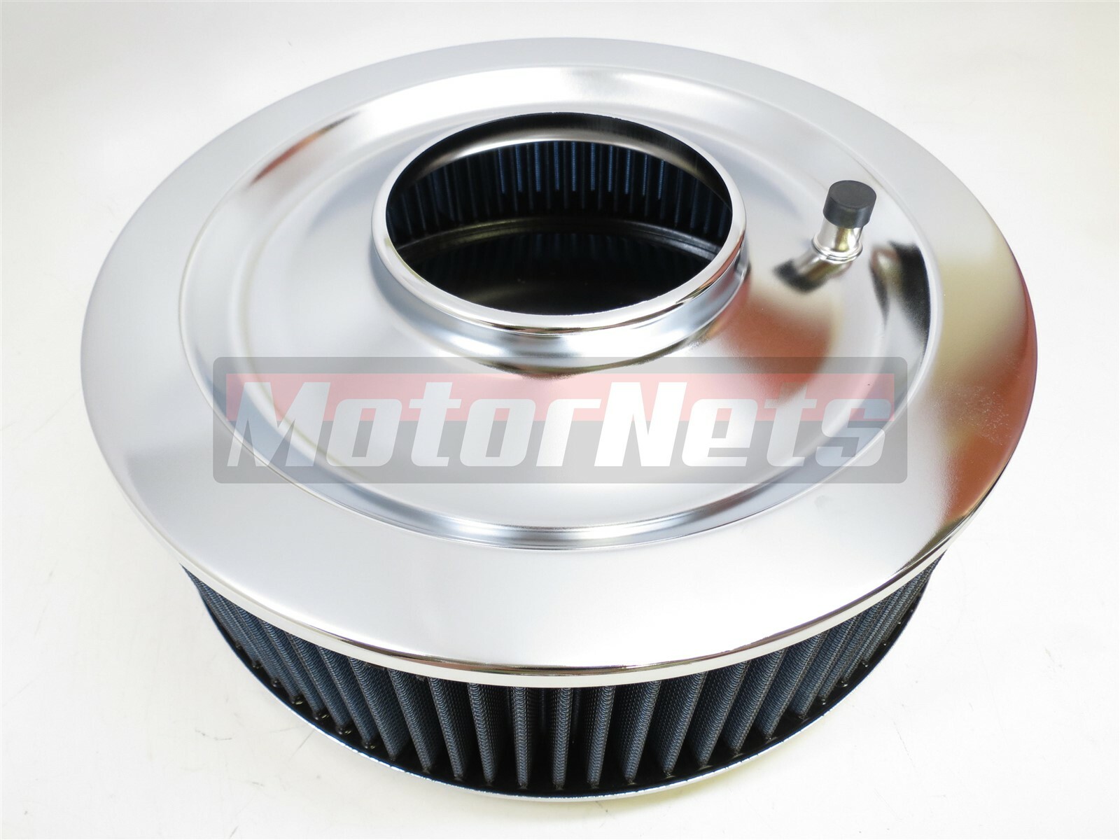 14" x 4" Round Chrome Blue Washable Air Cleaner Flat Base Ford Chevy ...