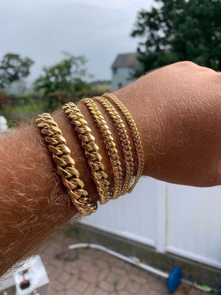 Miami Cuban Link Chain Bracelet 14k Gold Plated Solid 925 Silver Box ...