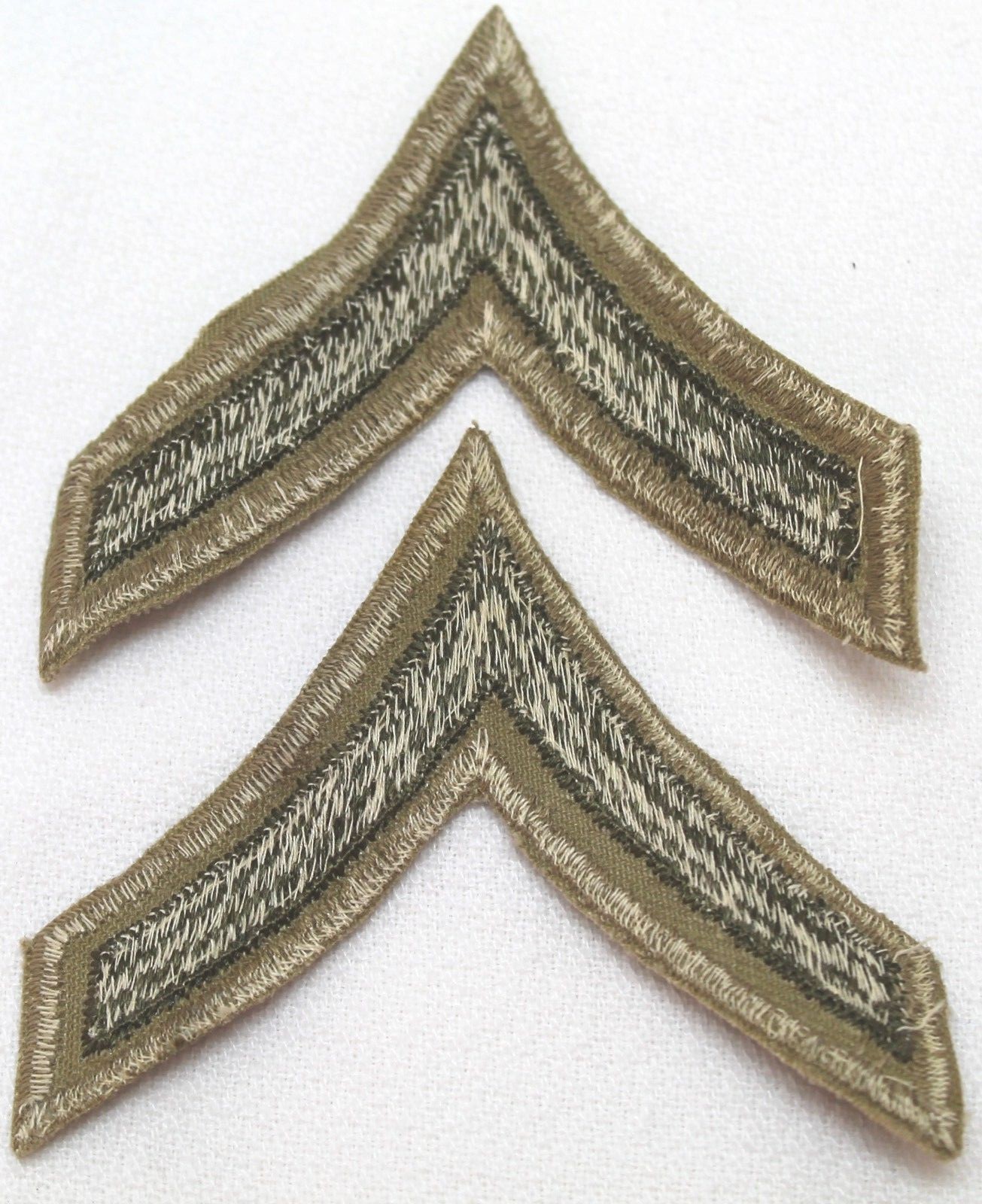 WWII US Army private first class stripes chevron tan cotton green pair ...