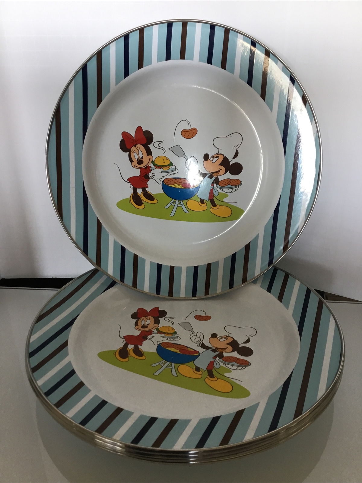 5 Disney Store Metal Dinner Plates Mickey Minnie Mouse Summer Barbecue ...