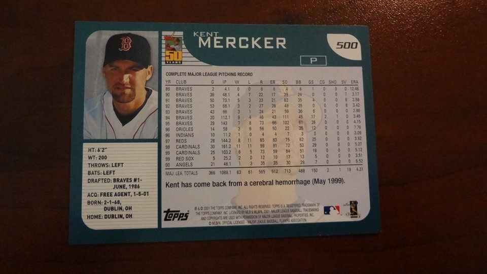 2001 TOPPS #500 KENT MERCKER BASEBALL CARD | eBay