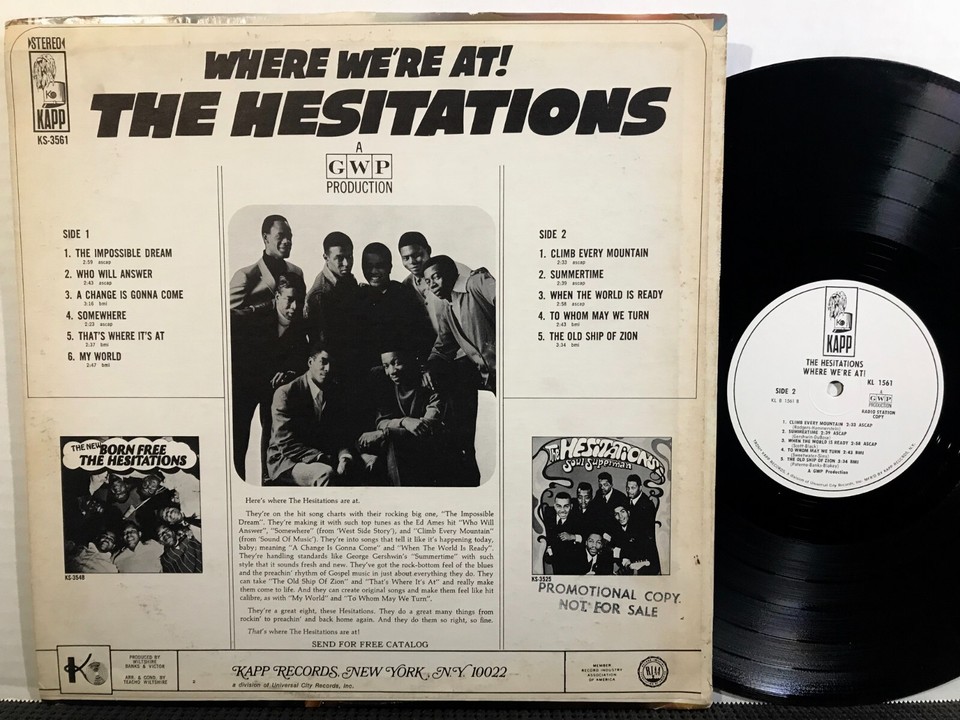 THE HESITATIONS Where We’re At! LP KAPP KL 1561 MONO DJ PROMO 1968 Soul ...