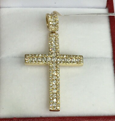 1Ct Round Lab-Created Diamond Cross Pendant 14k Yellow Gold Plated ...