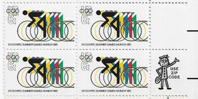 US XX Olympic Summer Games Munich 1972 6c stamp Zip Block of 4 Scott ...