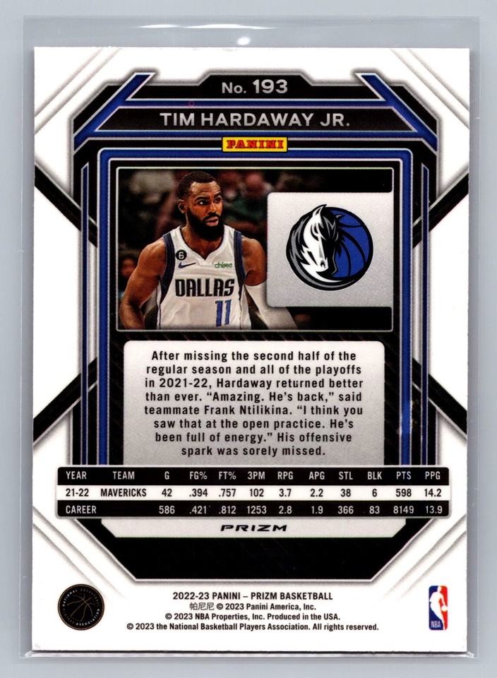 2022-23 Panini Prizm #193 Tim Hardaway Jr. Prizms Pink Ice Dallas ...