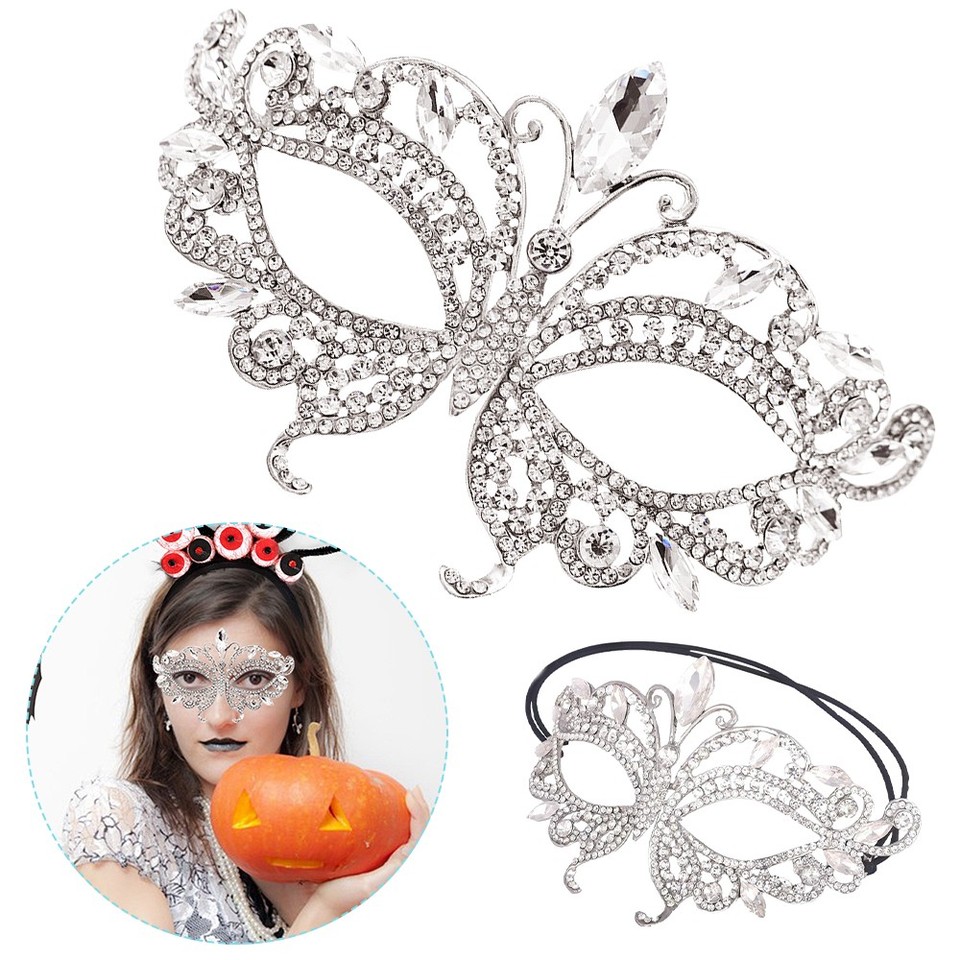 Diamante Masquerade Ball Venetian Face Eye Mask, Crystal Fancy Dress ...