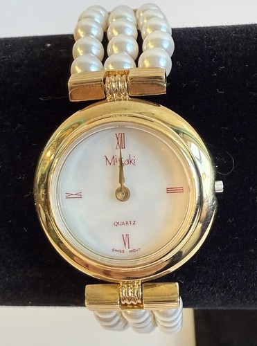 MiSaki wrist watch JAPANESE PEARLS BAND,GOLD TONE MOTHER of PEARL DIAL ...
