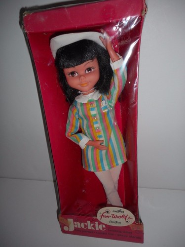 STORE DISPLAY 1970'S JACKIE MOD TWIGGY BIG EYES 13"BIG DOLL FUN WORLD ...