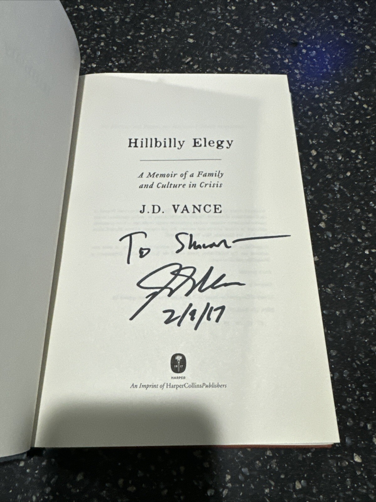 HILLBILLY ELEGY SIGNED 1st Edition by J.D. Vance 9780062300546| eBay