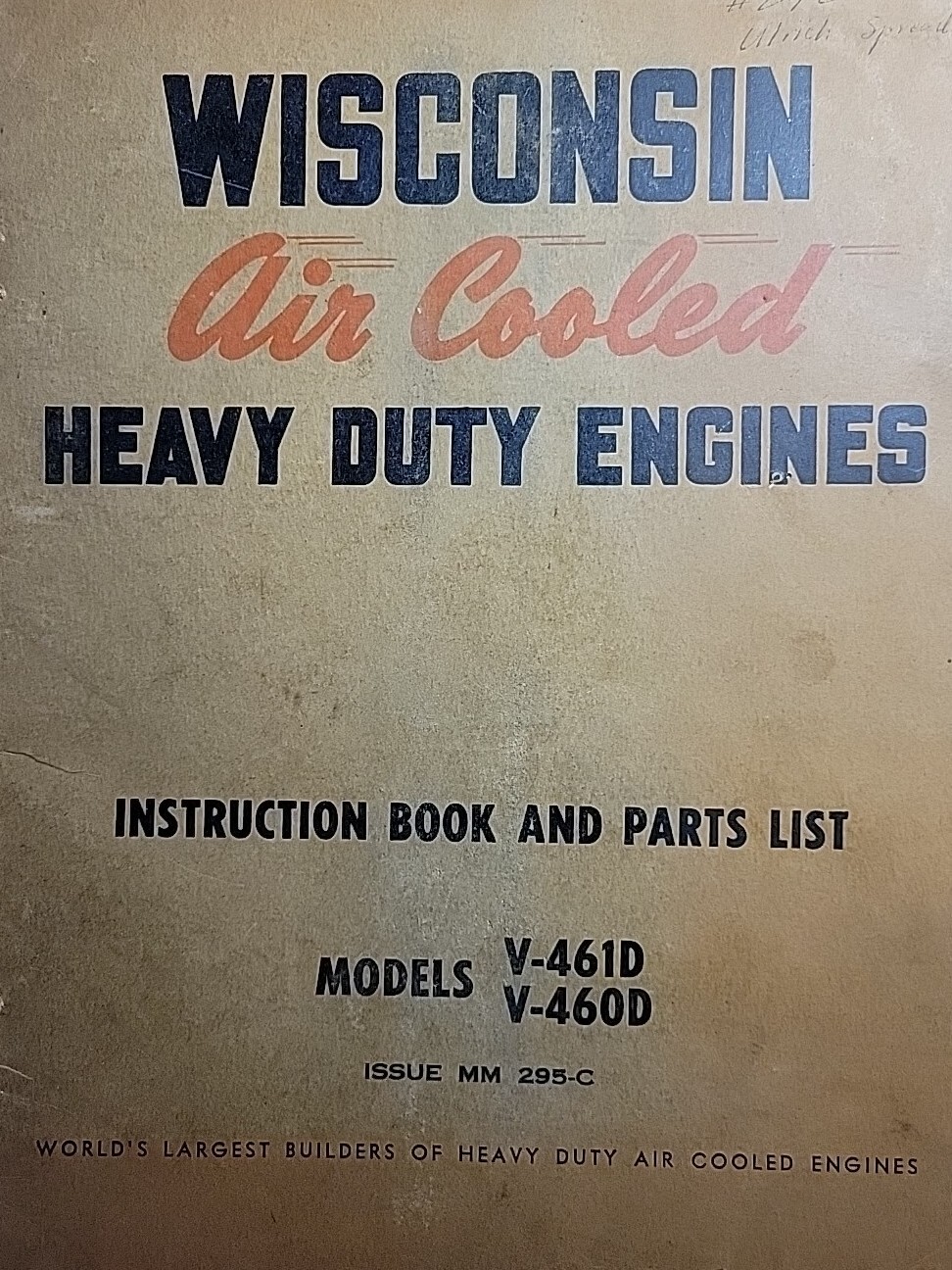 Wisconsin 4-cyl Engine Motor V-461D V-460D Tractor Owner Service ...
