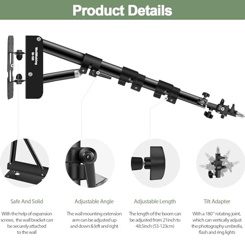 Wall Mount Triangle Boom Arm Ring Light Mount Support 39.37inch/100cm ...