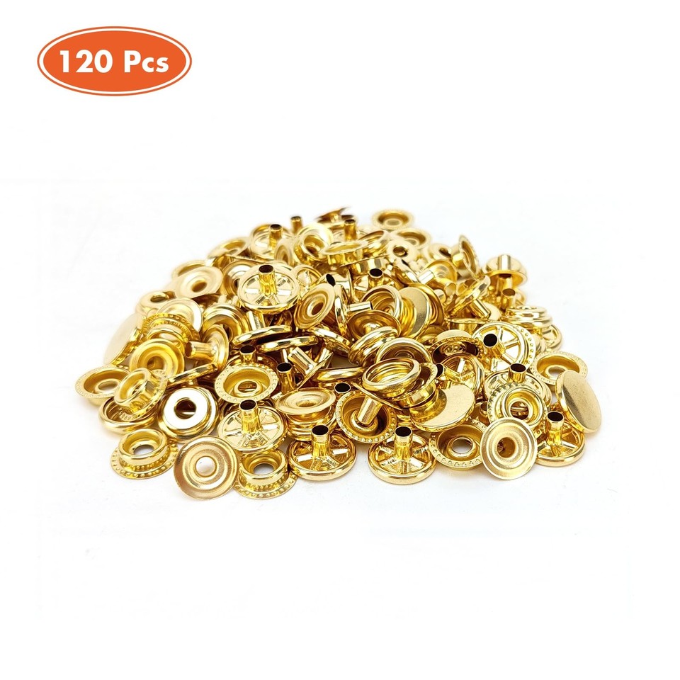 160 Pcs Snap Buttons, Fasteners Kit 15mm Stainless Steel Marine Gold ...