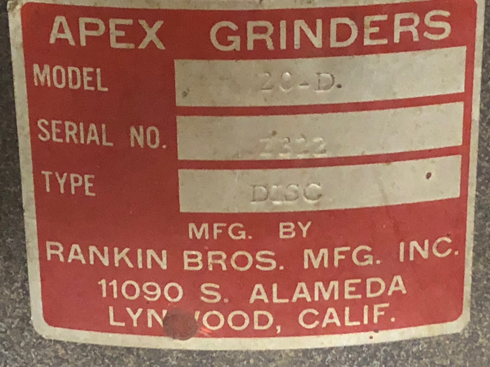 Apex Disc Sander, Model 20-D | eBay