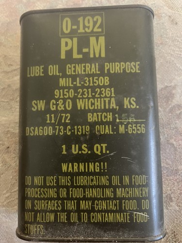 QUART Military 0-192 LUBRICATING OIL General Purpose MIL-L-3150 NOV 72 ...