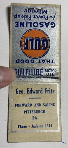 Matchbook Cover Good Gulf Gas Oil Fritz Service Station Pittsburgh ...