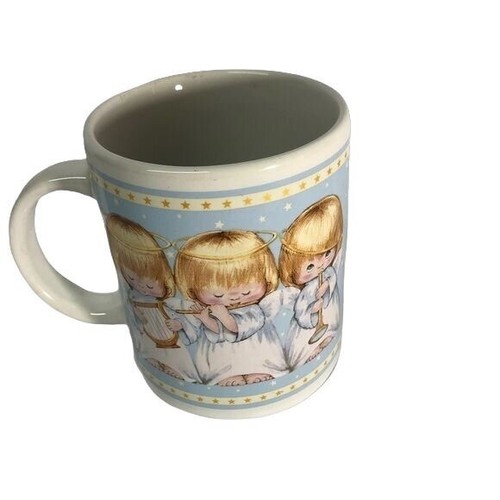 three angle white blue coffee mug cyp white blue handle 3x3.5" stars ...