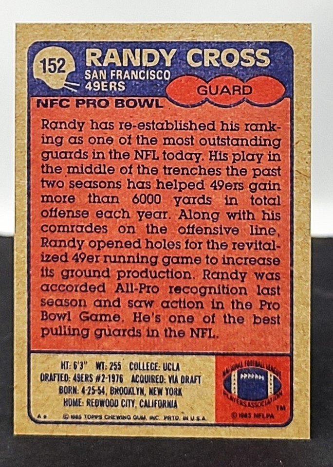 RANDY CROSS Signed Autographed 1985 Topps Football Card #152 San ...