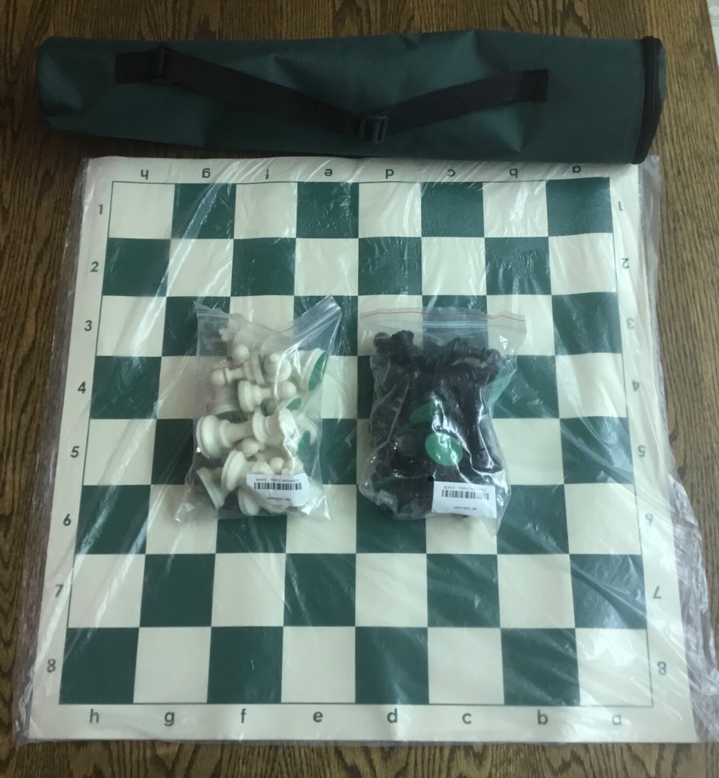 Archer Triple Weighted Chess Set - Vinyl Board w/ Pieces & Bag - Black ...