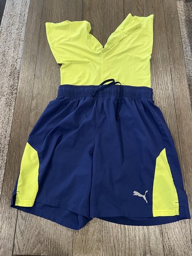 Mens Puma 2 In 1 Compression Running Shorts Blue Neon Medium | eBay