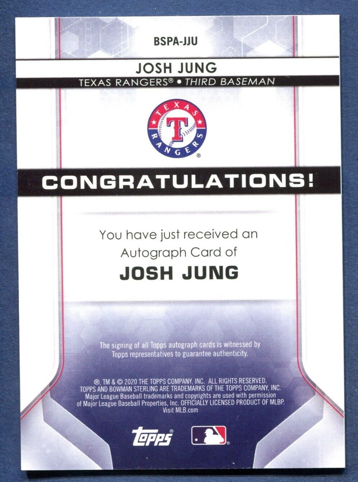 2020 Bowman Sterling Josh Jung Black Atomic Refractor Autograph - 6/10 ...