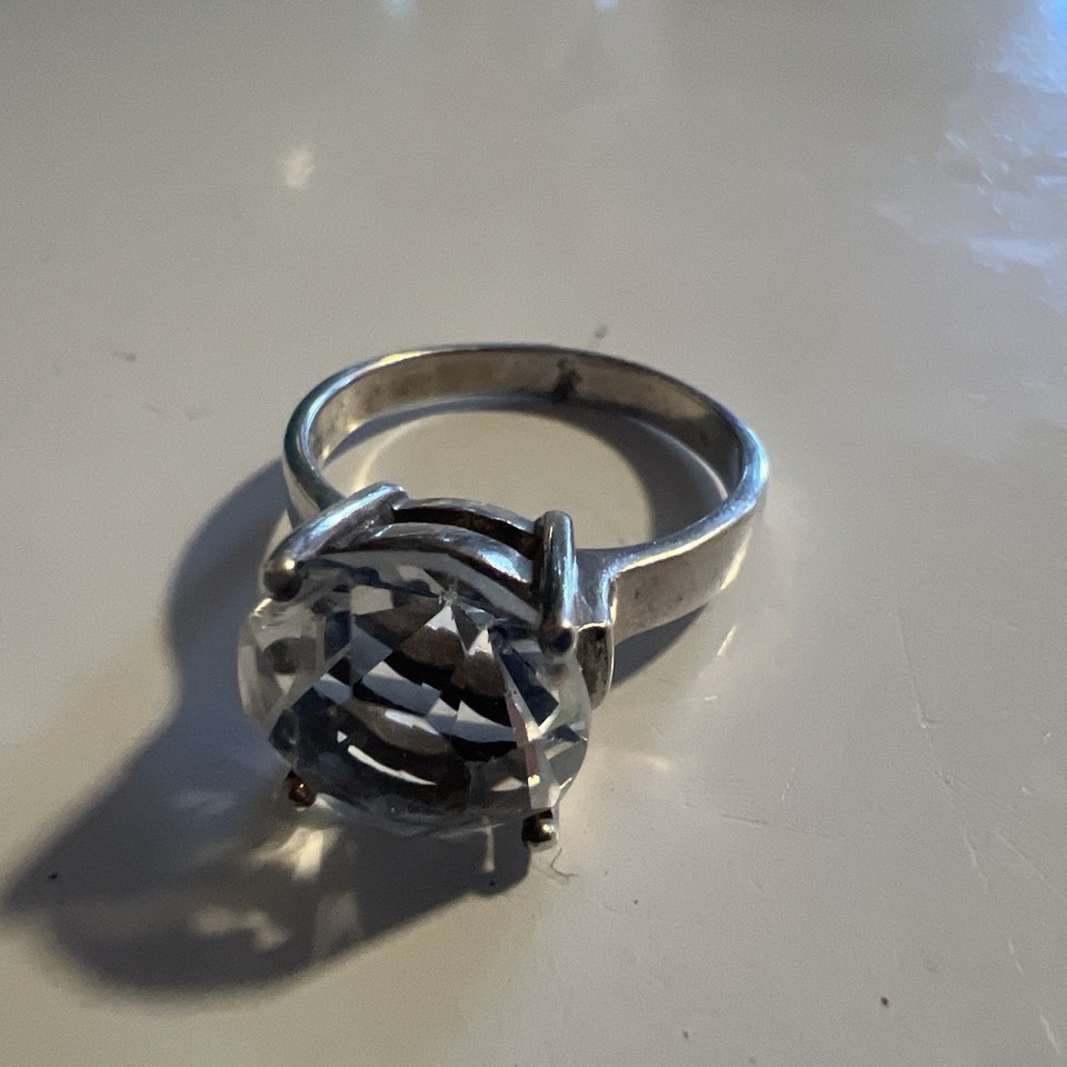 Vintage Sterling Silver Solitaire Large Glass Stone Ring Size 7 | eBay