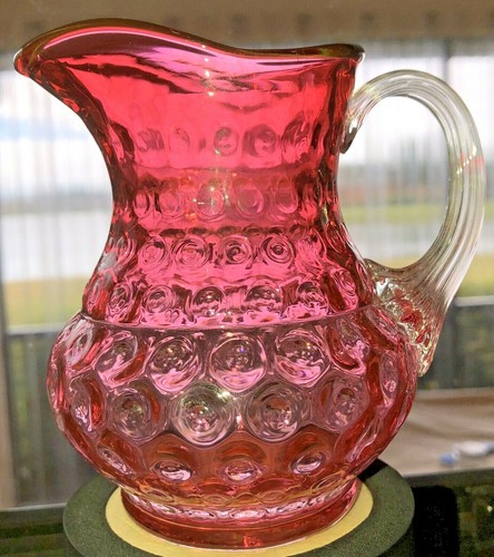 Fenton Ruby Overlay Cranberry Dot Optic Art Glass Pitcher | eBay