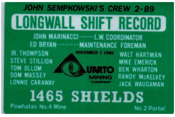 Coal Mining Helmet Decal Sticker Quarto Mining Company Longwall Record ...