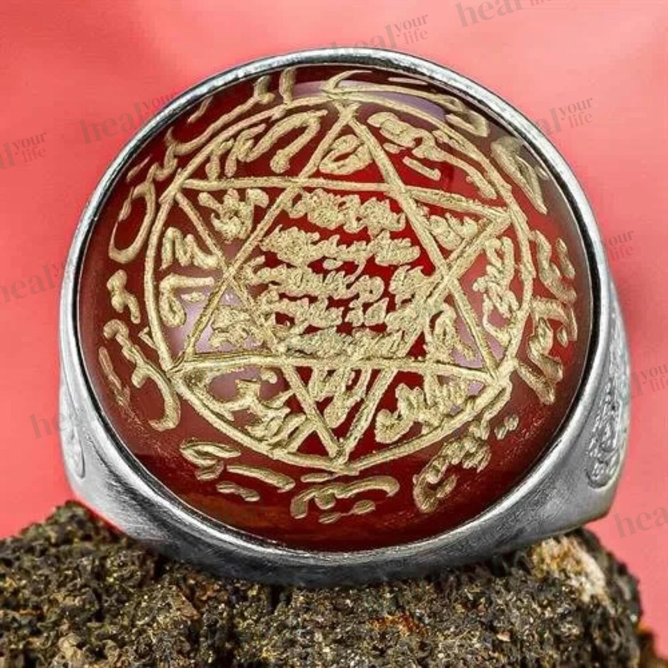 King Solomons Seal Ruby 925 Sterling Silver Men's Ring Agate Handmade ...
