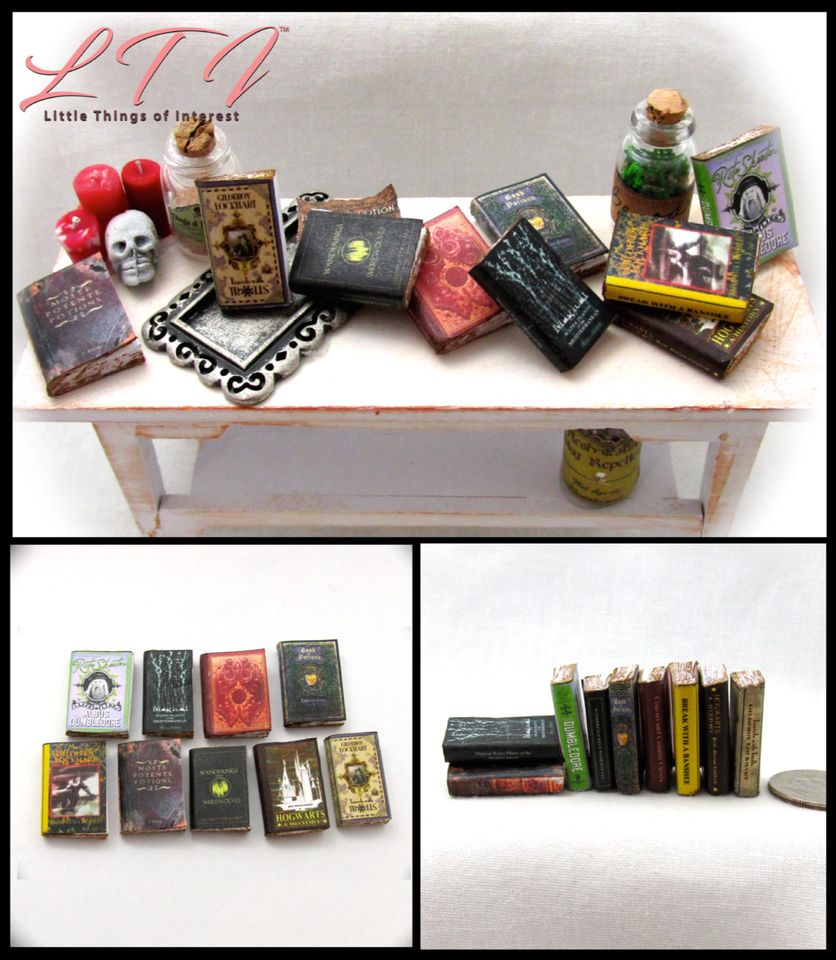 HOGWARTS TEXTBOOKS 9 Pc Dollhouse Miniature 1:12 Scale Prop Books ...
