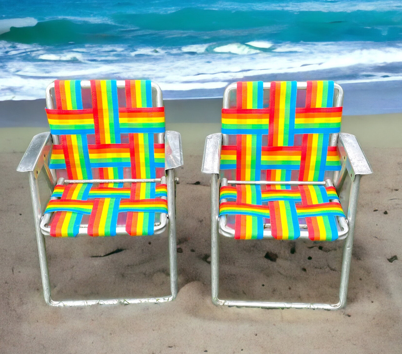 Two 1970's Twin Pride June Rainbow Child's Beach Chairs Aluminum Lawn ...