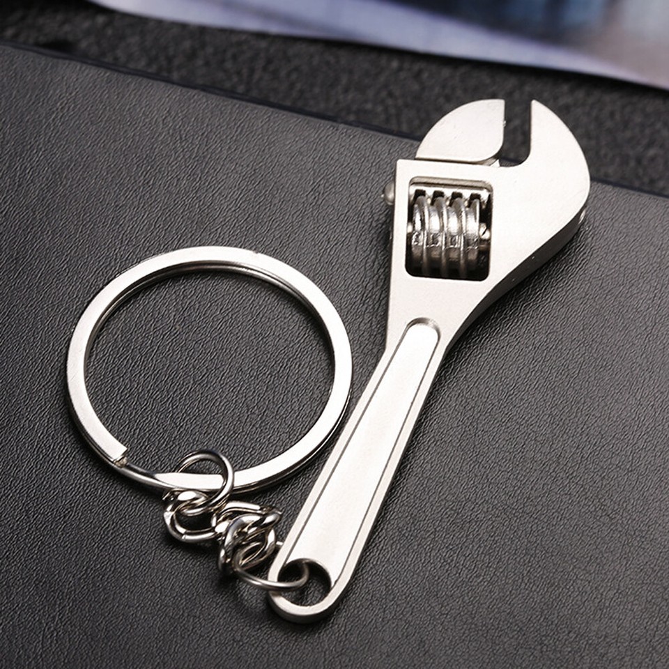 Silver Car Keychain Mini Wrench Model Metal Key Chain Ring Keyfob ...