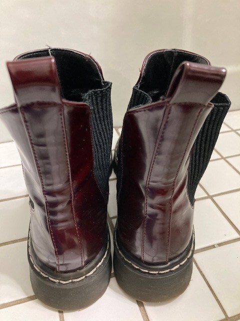 Zara Burgundy “Doc”Patent Leather Chelsea Ankle Boots… - Gem