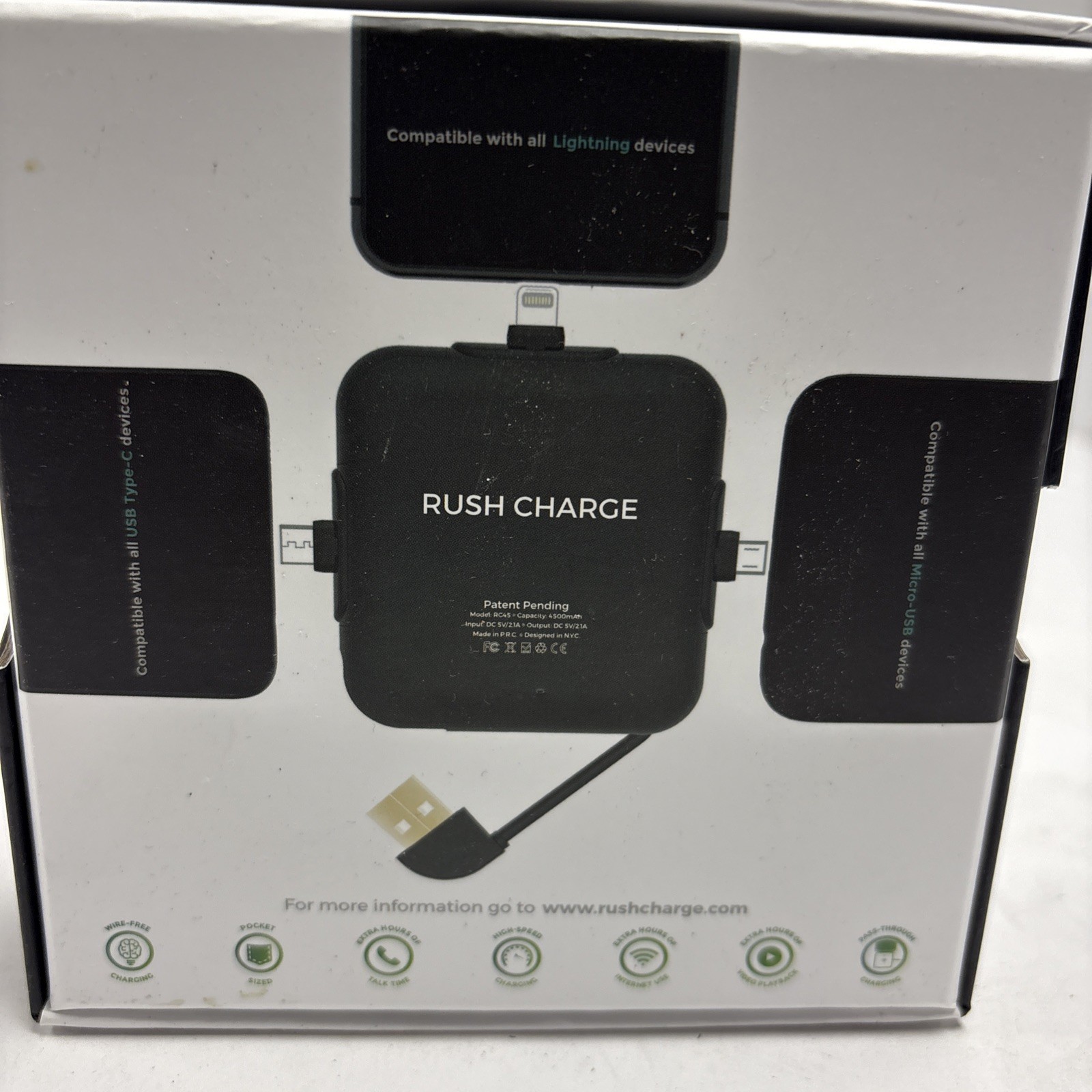 Rush Charge RC45 4500mAh. 3-in-1 Portable Charger for Smartphone. Black ...