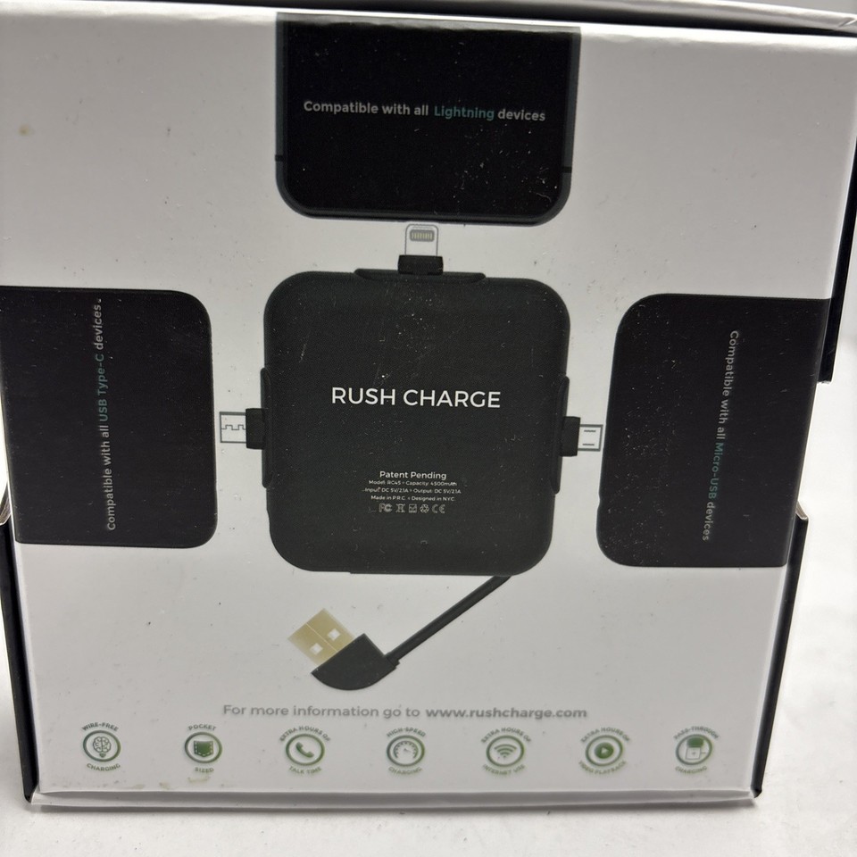 Rush Charge RC45 4500mAh. 3-in-1 Portable Charger for Smartphone. Black ...