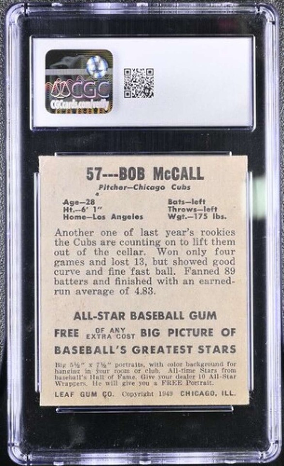 1948-49 LEAF #57 BOB MCCALL CGC 4 VG/EX RC ROOKIE CUBS 5671 | eBay