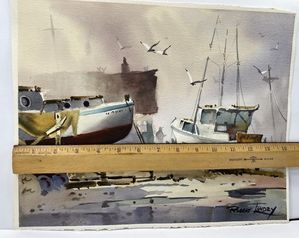 Robert Landry (1921-1991) Original Watercolor California Harbor Impressionist | eBay
