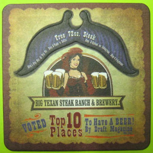 BIG TEXAN STEAK RANCH & BREWERY Beer COASTER Mat w/ GIRL & STACHE ...