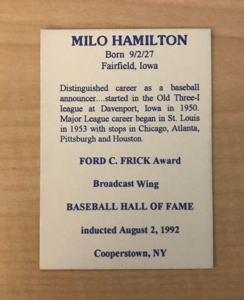MILO HAMILTON VOICE OF THE ASTROS SIGNED AUTOGRAPHED HALL OF FAME 1992 ...