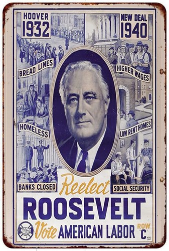 Franklin D. Roosevelt FDR Re-Election Campaign Poster vintage LOOK ...