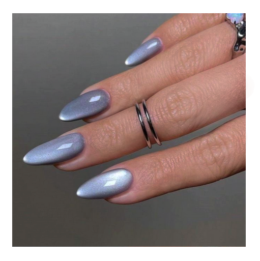 STILETTO MEDIUM *SKY GRAY CAT EYE* Full Cover 24 Nail Tips Press On ...