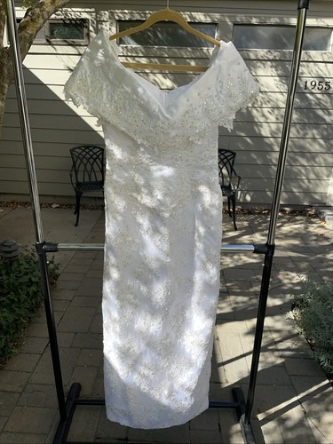 Vintage Alfred Angelo Wedding Dress Tulle Beaded Fitted Off Shoulder Sz ...