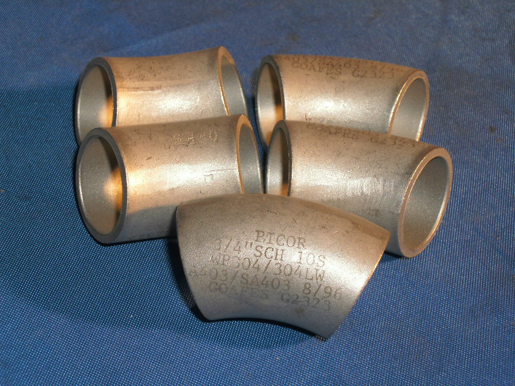 LOT OF 5 - 3/4" SCHED 10S 45° ELBOW 304LW STAINLESS STEEL BUTT WELD ELL ...