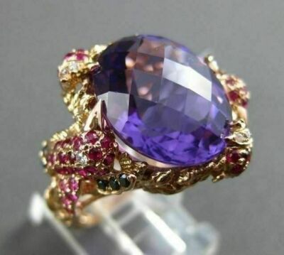ANTIQUE EXTRA LARGE 12.14CT MULTI COLOR DIAMOND & GEMSTONES 18KT ROSE ...