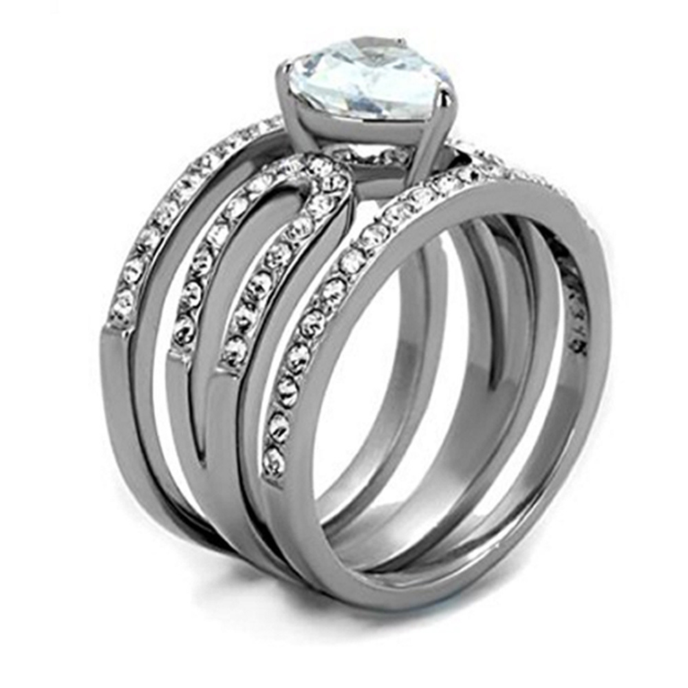 His & Hers Heart Shaped Stainless Steel Engagement Wedding Promise Ring ...