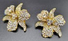 SIMAN TU EARRINGS Clear & Yellow Flowers PAVE' CRYSTALS Clip-On CHIC ...