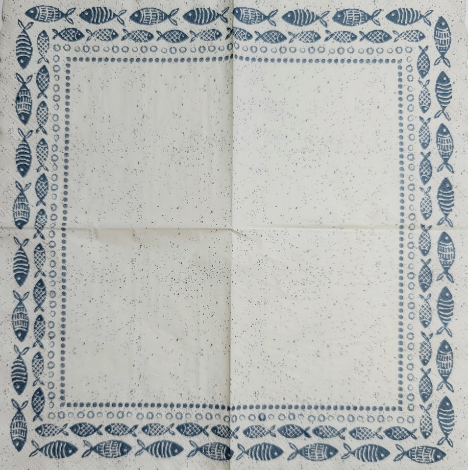 TWO Individual Paper Cocktail Decoupage Napkins - 2396 Blue Fish Border ...