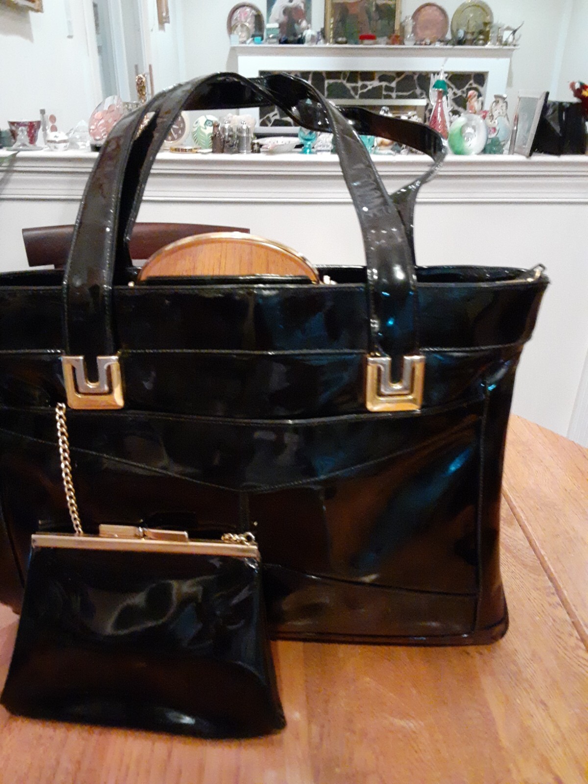 Vtg Lou Taylor Black Patent Leather Mirror Coin Purse… - Gem