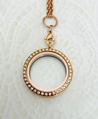 Large 30mm Magnetic Rose Gold Crystal Glass Memory Locket Stainless ...