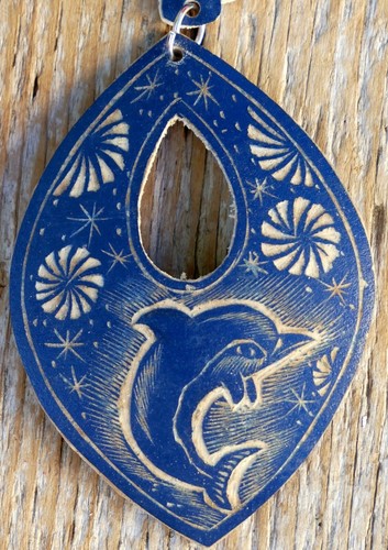 Long Blue Dolphin Earrings Handmade Hand Carved Gourd Oaxaca Mexican ...